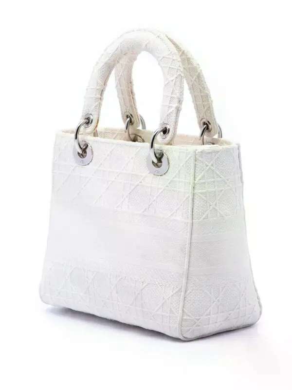 Dior Canvas Cannage Lady D Lite Satchel - White