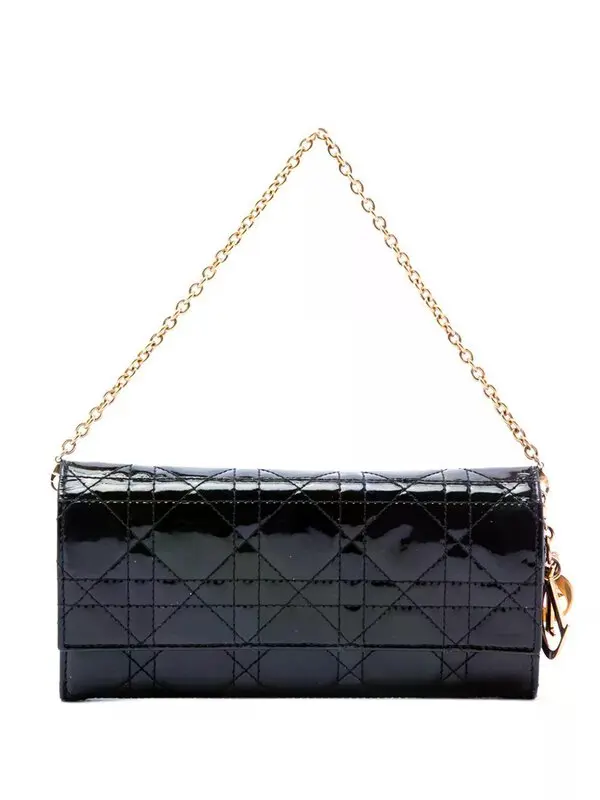 Dior 2012 Patent Cannage Lady Wallet On Chain Handbag - Black