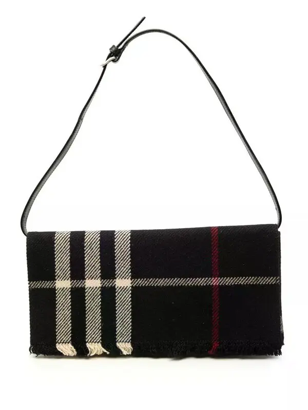 Burberry Exploded Check Wool Fringe Shoulder Bag