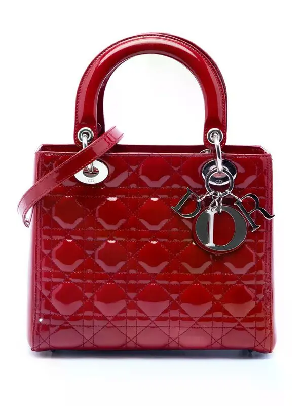 Dior Patent Leather Cannage Lady Satchel - Red