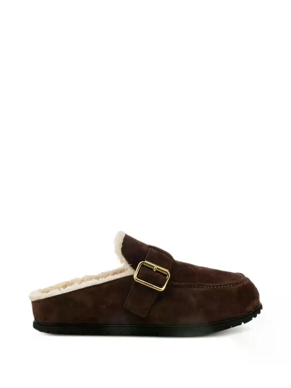 Prada Buckle-fastening Shearling-lined Slippers