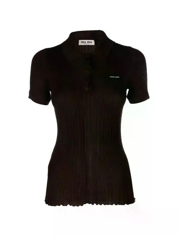 Miu Miu Ribbed Knit Polo Shirt With Ruffled Detailing