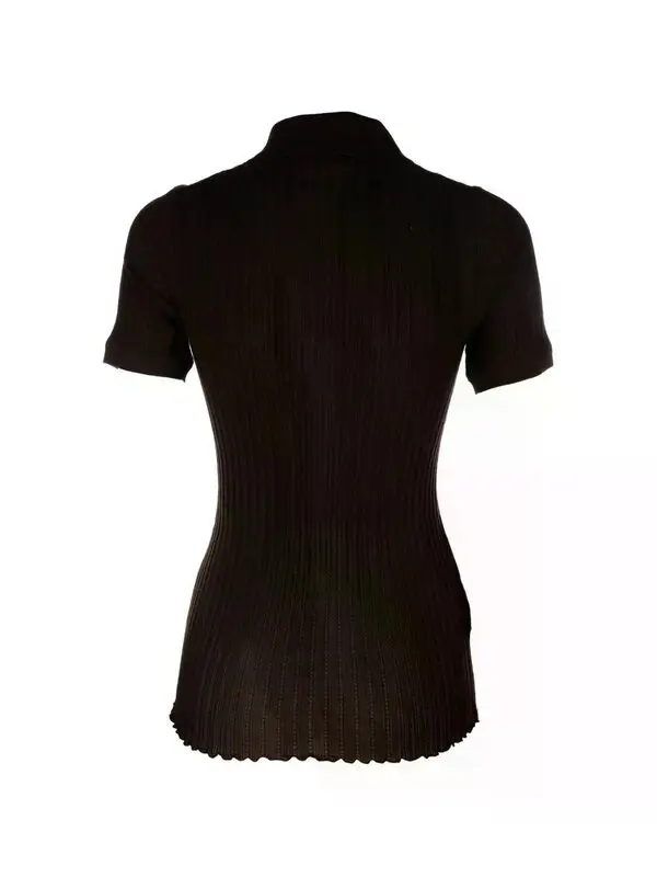 Miu Miu Ribbed Knit Polo Shirt With Ruffled Detailing