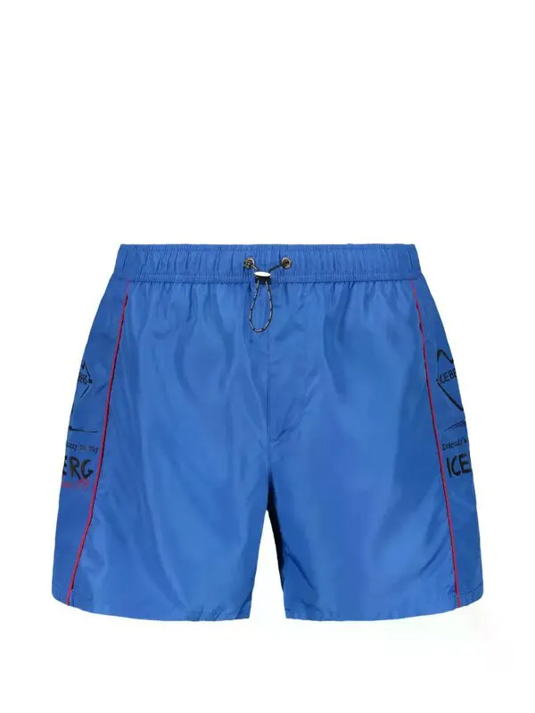 Iceberg Logo Print Swim Shorts - Blue