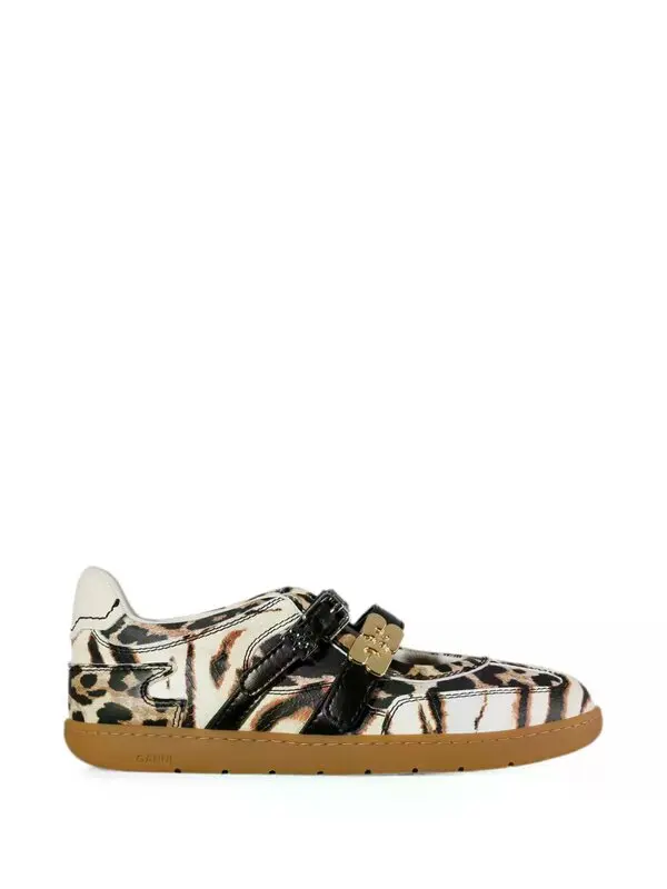 GANNI Buckled Ballet Flats With Animal Print