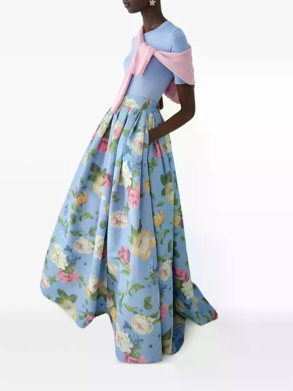 Carolina Herrera Floral Print Pleated Maxi Skirt