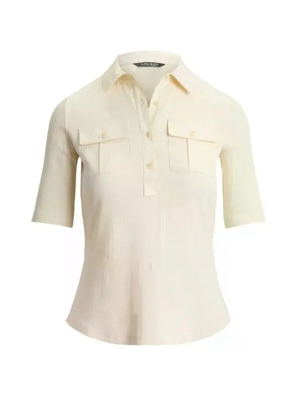 Ralph Lauren Rib-knit Elbow-sleeve Top With Chest Pockets