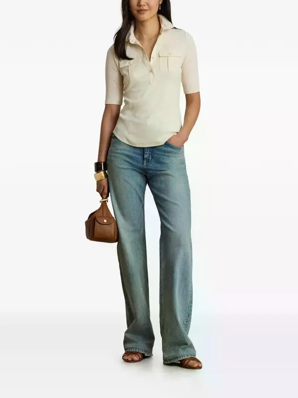 Ralph Lauren Rib-knit Elbow-sleeve Top With Chest Pockets