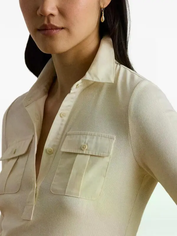 Ralph Lauren Rib-knit Elbow-sleeve Top With Chest Pockets