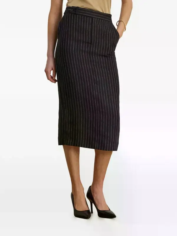 Ralph Lauren Chalk-stripe Linen Midi Skirt