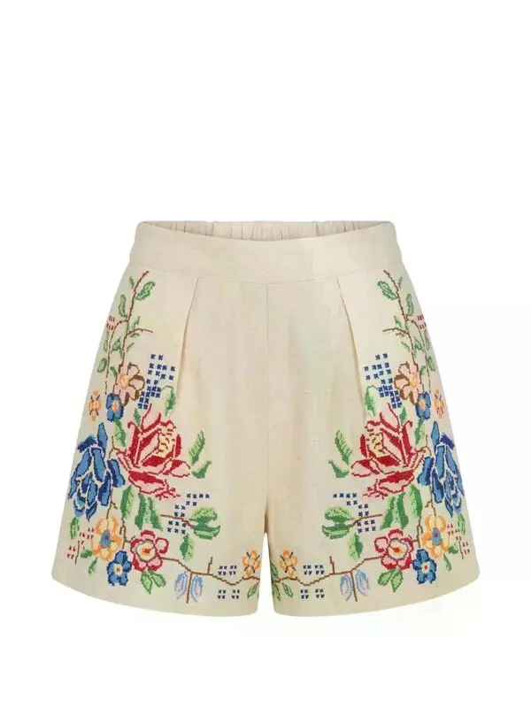 ORSINA Floral Embroidered Pleated Shorts