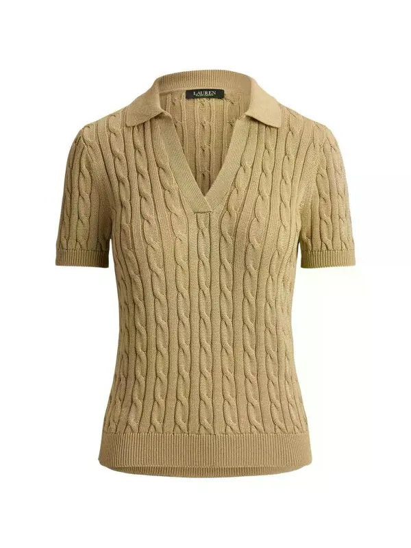 Ralph Lauren Cable-knit Short-sleeve V-neck Polo Shirt - Neutrals