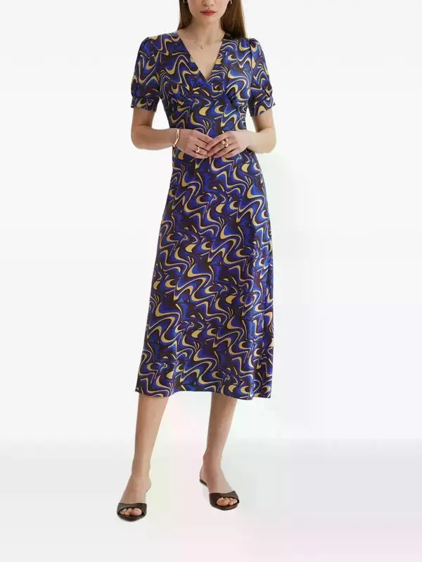 FRAMBOISE Abstract Print Silk Midi Dress
