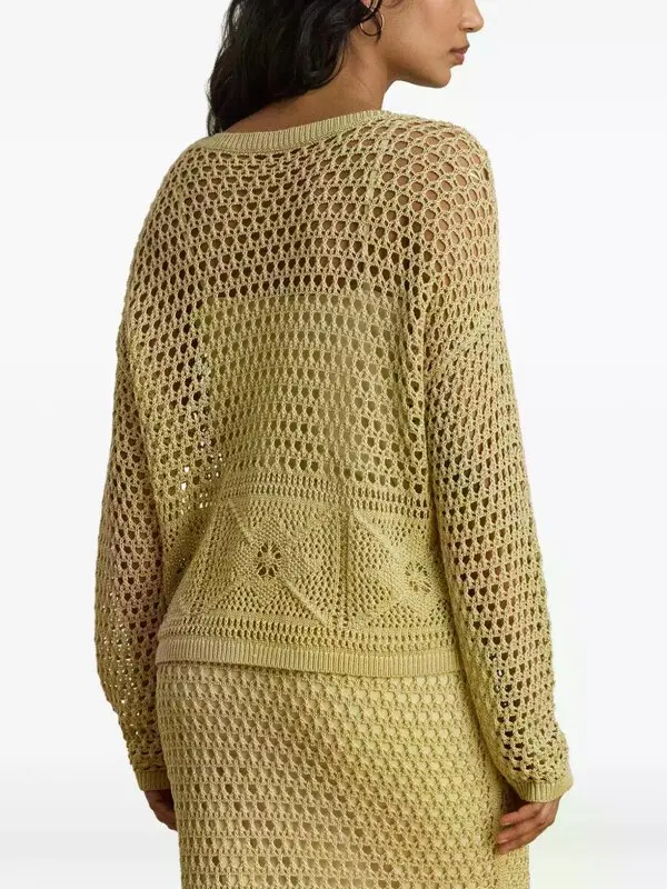 Ralph Lauren Brown Pointelle Knit Boat Neck Sweater