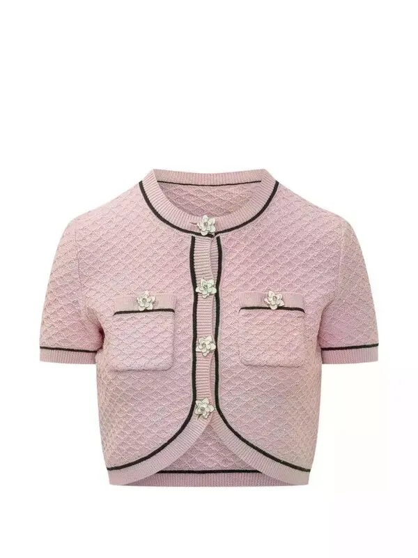 SELF-PORTRAIT Short-sleeve Cardigan With Flower-shaped Buttons