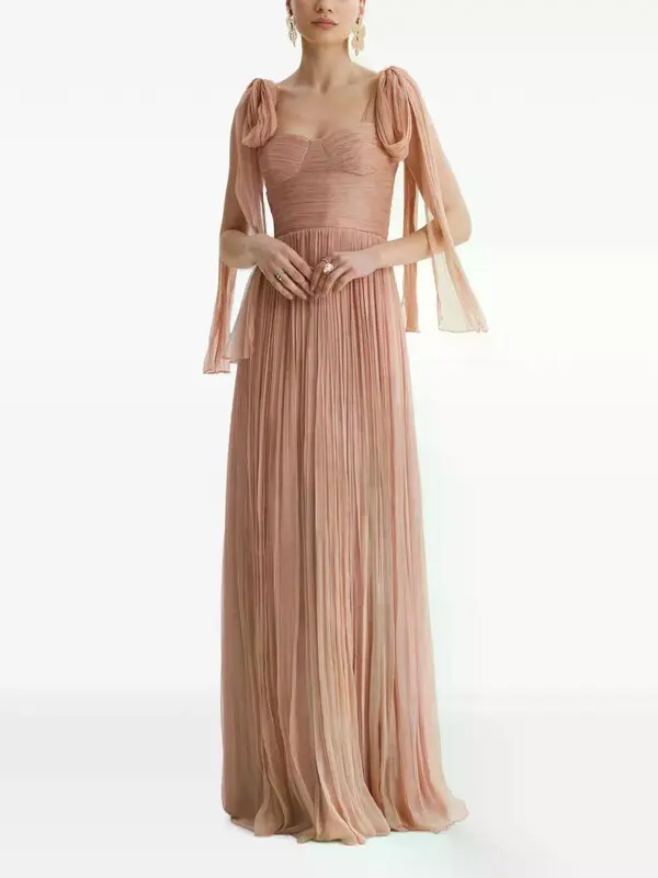 FRAMBOISE Tacoma Pleated Silk Maxi Dress