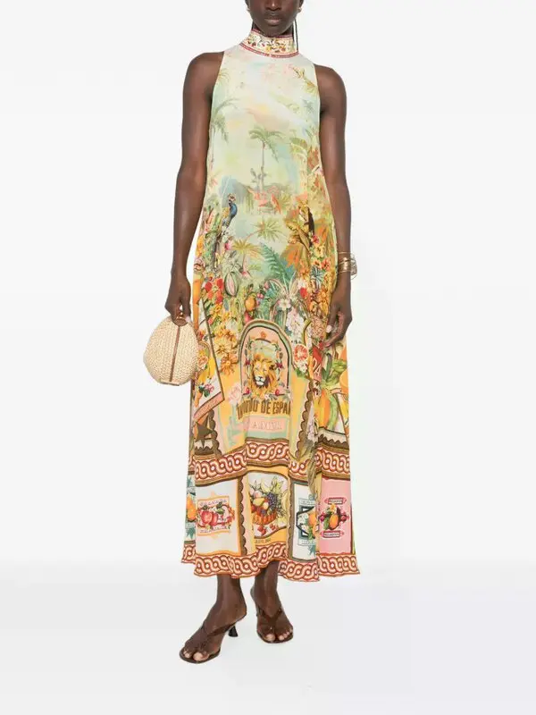 Camilla Graphic Print Tie-back Midi Dress