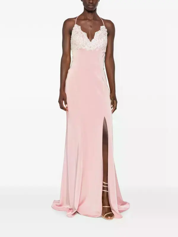 ALLURE Lace-panelled Side-slit Maxi Dress