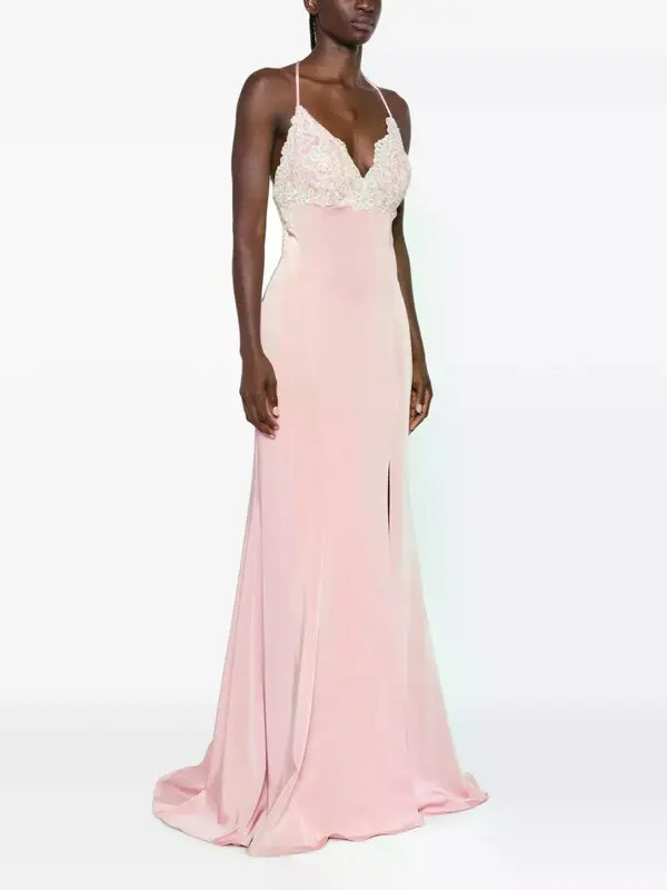 ALLURE Lace-panelled Side-slit Maxi Dress