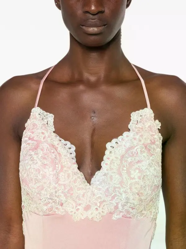 ALLURE Lace-panelled Side-slit Maxi Dress