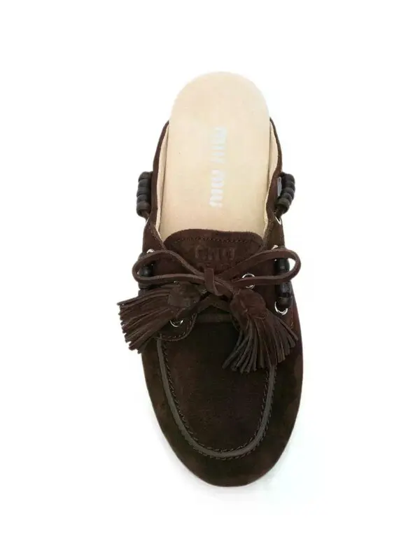 Miu Miu Tassel-detail Beaded Suede Mules