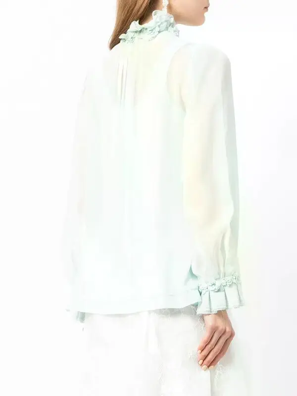 Shiatzy Chen Mulberry Silk Frilled High Neck Blouse