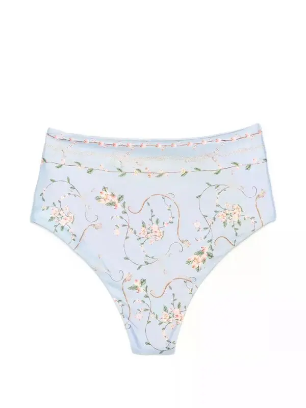Agua Bendita Floral Print High-waisted Bikini Bottoms - Blue
