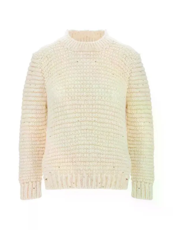 Herno Sequin-embellished Corncob-stitch Crew Neck Sweater
