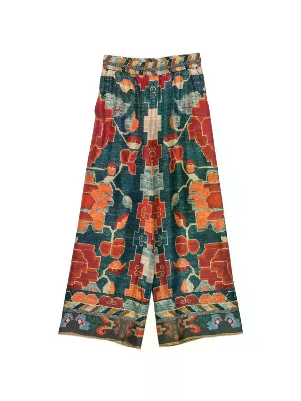 PIERRE-LOUIS MASCIA Geometric Print Wide-leg Trousers - Green