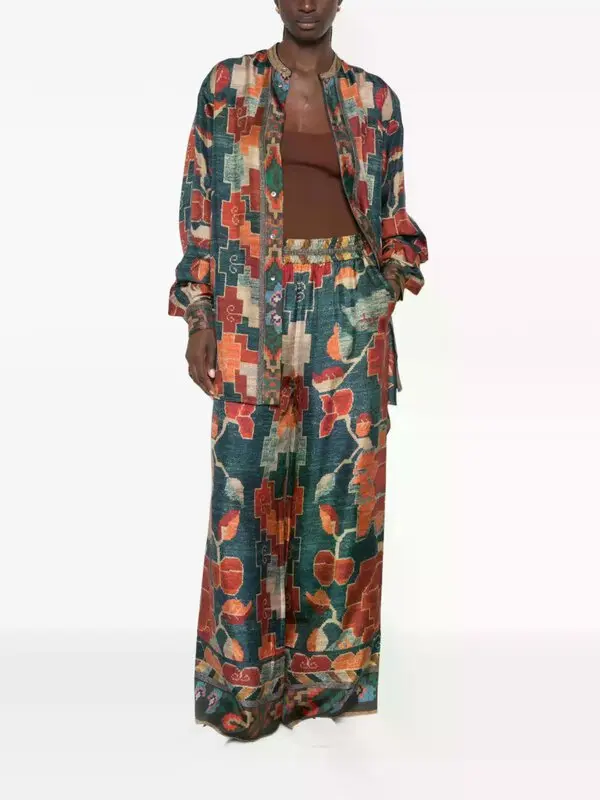 PIERRE-LOUIS MASCIA Geometric Print Wide-leg Trousers - Green