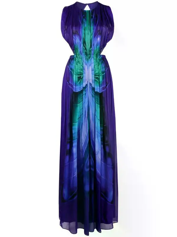 Alberta Ferretti Butterfly Print Pleated Gown