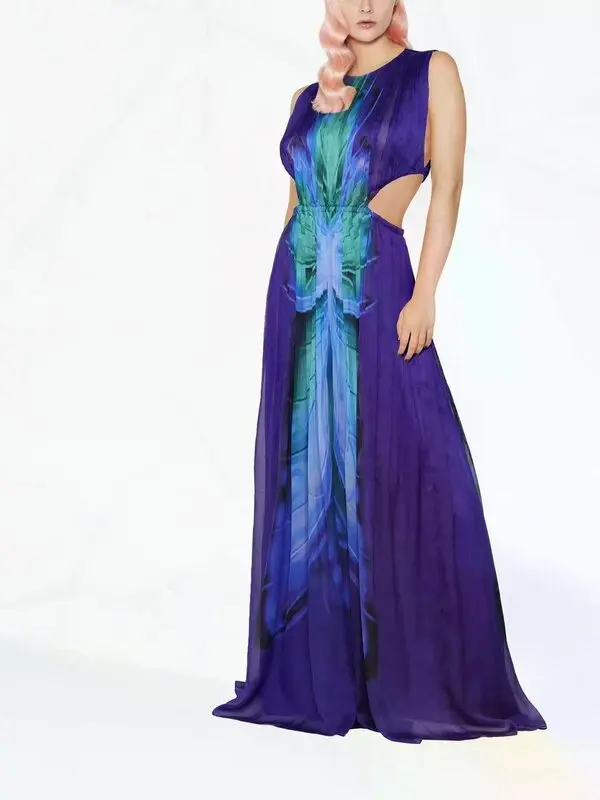 Alberta Ferretti Butterfly Print Pleated Gown