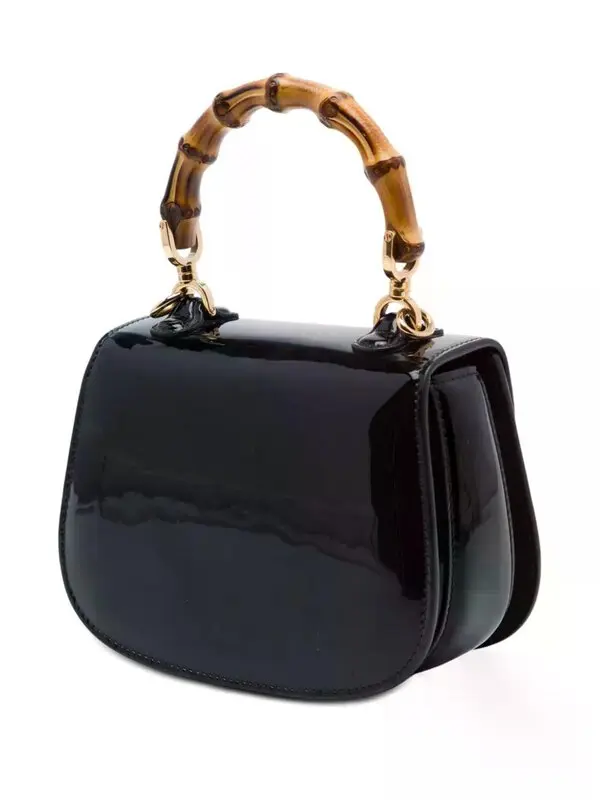 Gucci 1947 Mini Patent Bamboo Top Handle Bag - Black