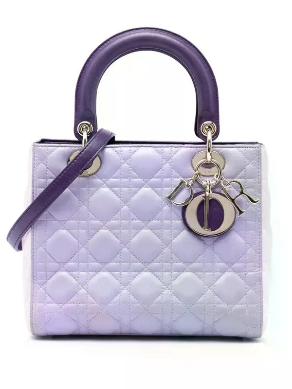 Dior Medium Tricolor Lambskin Cannage Lady Satchel - Purple