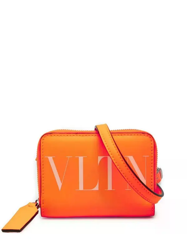 Valentino Garavani Calfskin Vltn Wallet With Neck Strap - Orange