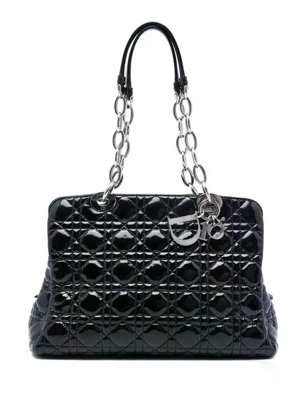 Dior 2014 Medium Patent Cannage Lady Soft Shopping Tote Bag - Black