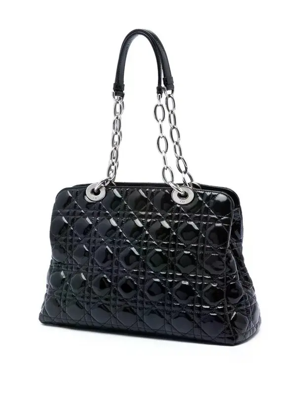 Dior 2014 Medium Patent Cannage Lady Soft Shopping Tote Bag - Black