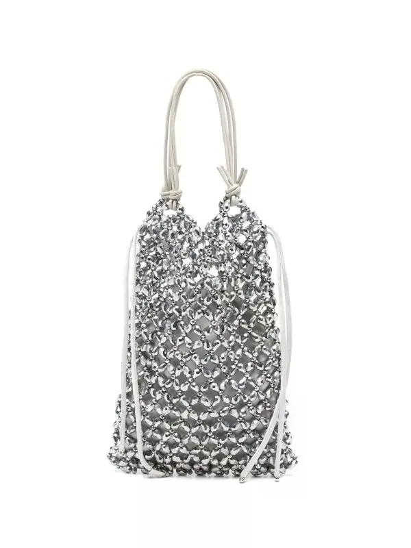 Staud Karla Beaded-mesh Drawstring Tote Bag - Silver