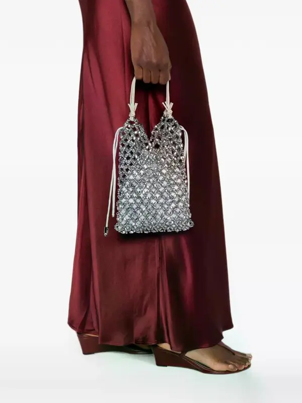Staud Karla Beaded-mesh Drawstring Tote Bag - Silver