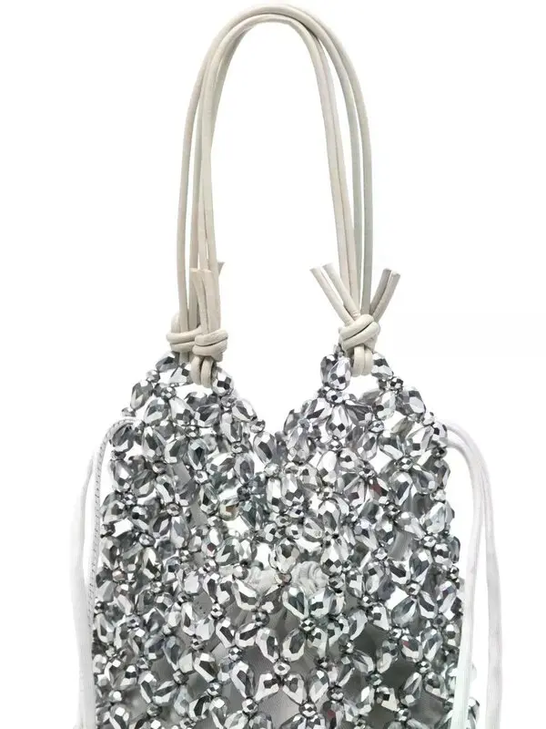 Staud Karla Beaded-mesh Drawstring Tote Bag - Silver