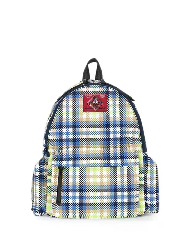 VIVIENNE WESTWOOD Tartan Print Logo Patch Backpack - Blue