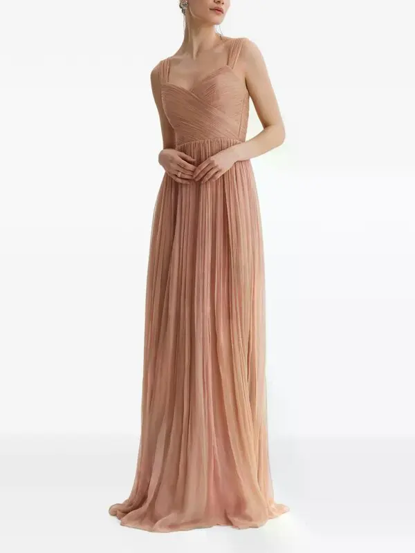 FRAMBOISE Pleated Silk Maxi Dress