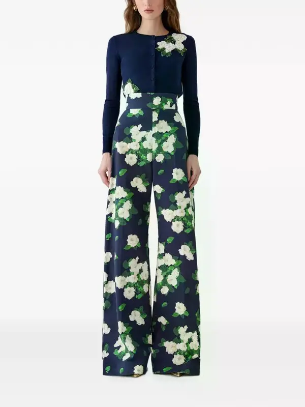 Carolina Herrera Floral Print Wide-leg Trousers