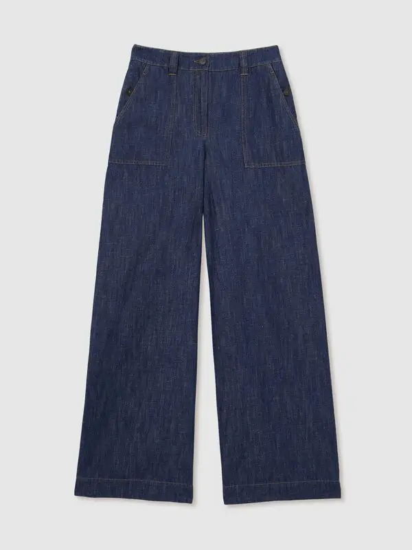 REISS Ashby Linen Wide-leg Trousers - Indigo