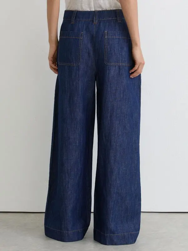 REISS Ashby Linen Wide-leg Trousers - Indigo