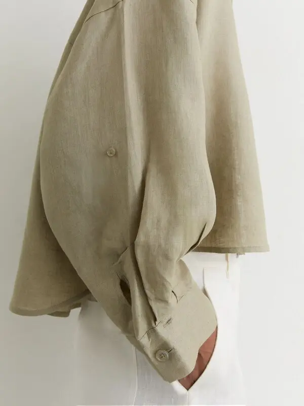 REISS Solena Linen Oversize Cropped Shirt