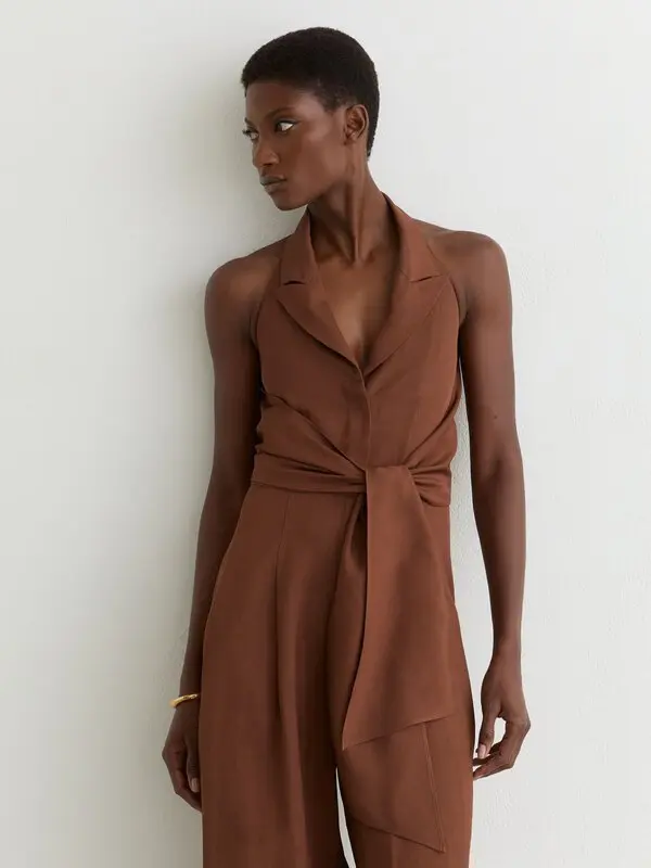 REISS Taya Sleeveless Wide-leg Jumpsuit With Linen - Rust Orange