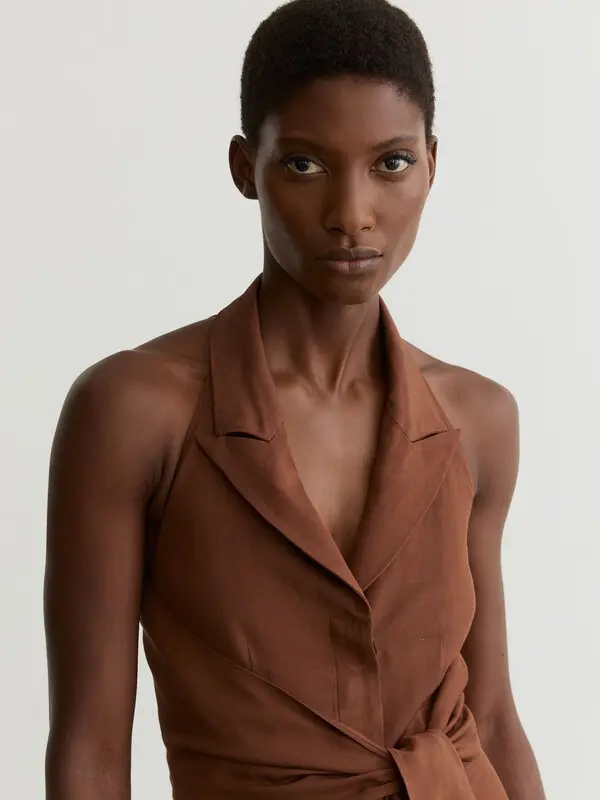 REISS Taya Sleeveless Wide-leg Jumpsuit With Linen - Rust Orange