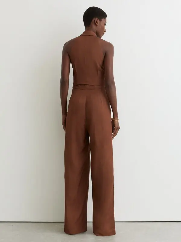 REISS Taya Sleeveless Wide-leg Jumpsuit With Linen - Rust Orange