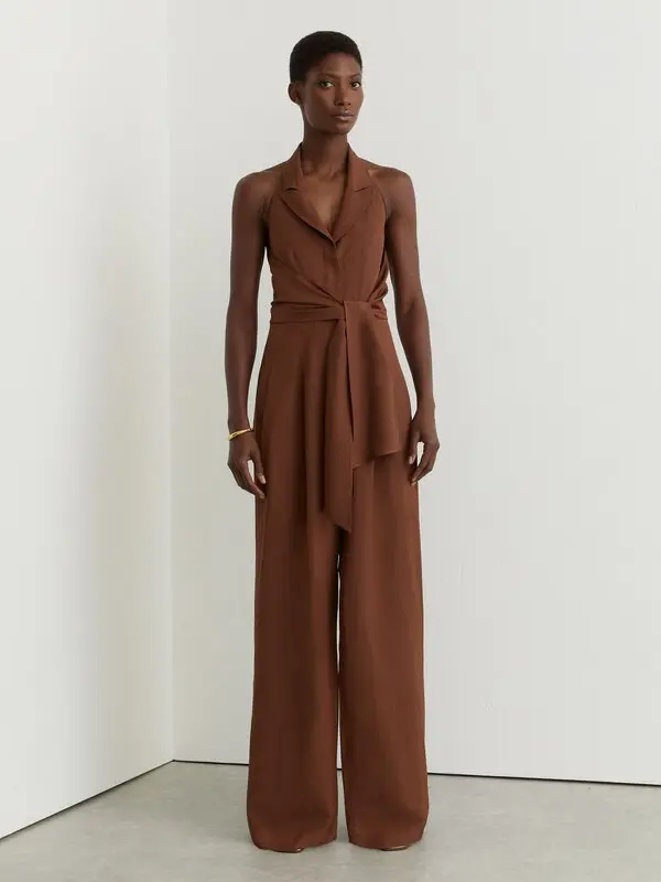 REISS Taya Sleeveless Wide-leg Jumpsuit With Linen - Rust Orange